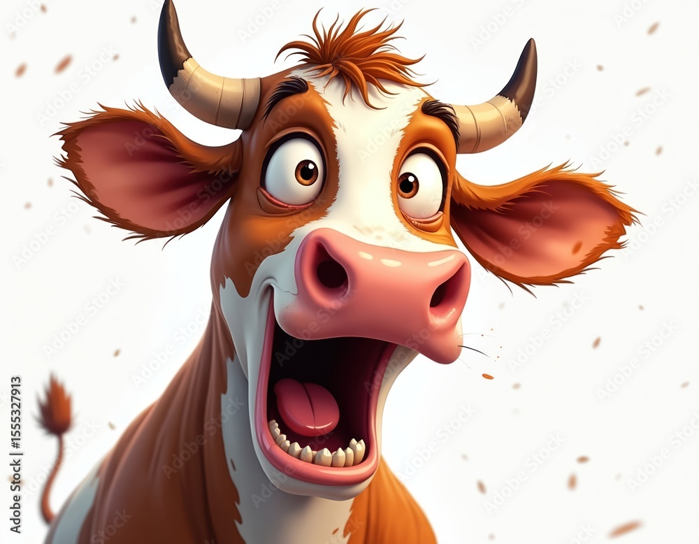 Cartoon cow illustration wide open mouth surprised. Funny animal ...