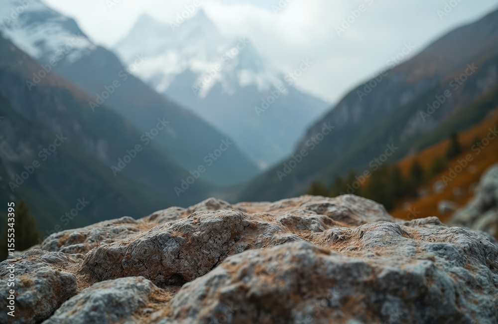 Close-up rock surface mountains. Blurred background mountain landscape ...