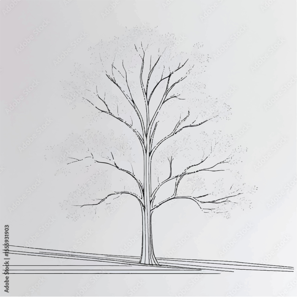 Стоковое векторное изображение «Minimal CAD tree line drawings with ...