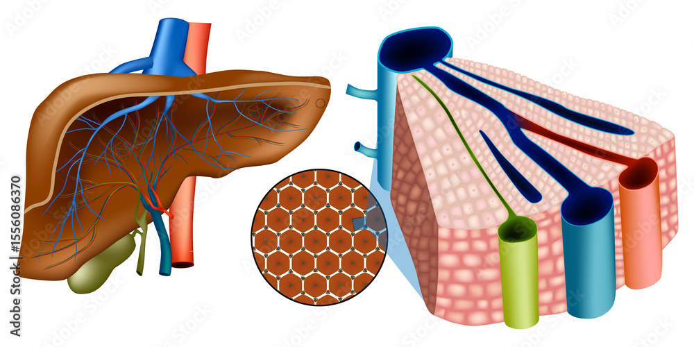 Human Liver Anatomy with Hepatic Lobule and Portal Triad Structure ...