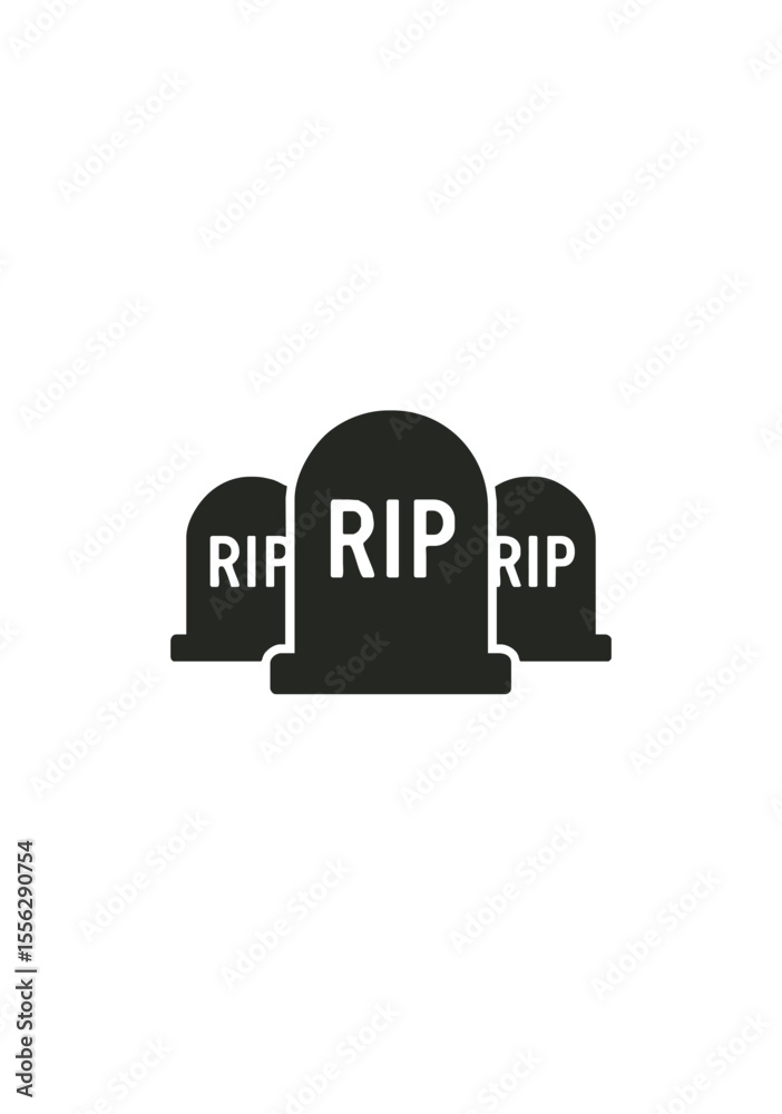 Silhouette Icons of RIP Gravestones Representing Cemetery, Mourning ...