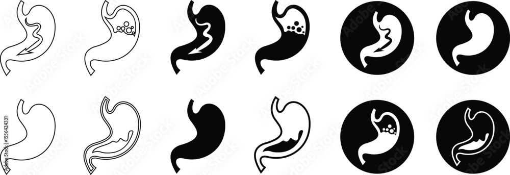 Praca wektorowa bez tantiem: Stomach organ icon set biology digestion ...