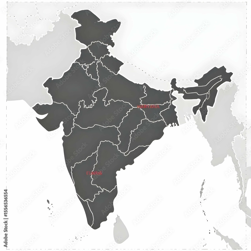 Clean vector map of southern India showing state boundaries (Tamil Nadu ...