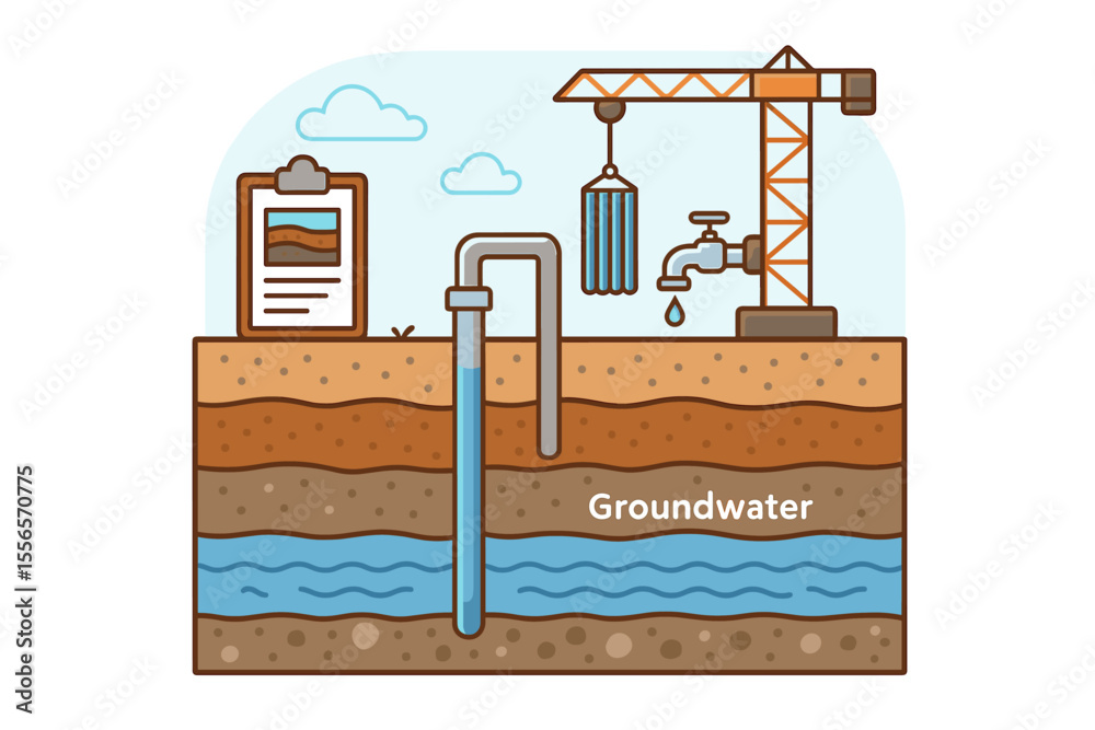 Groundwater Extraction System Vector Illustration. Geological Cross ...