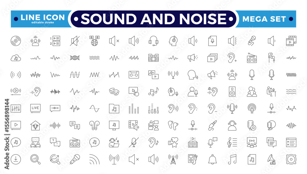 Sound and Noise Outline icon set. Sound waves, Equalizer, Audio waves ...
