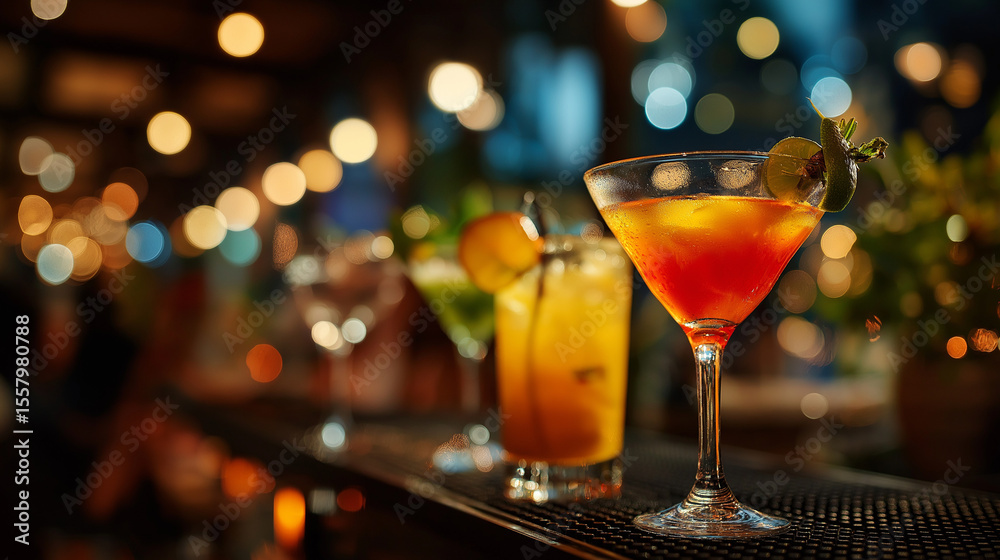 Cocktail Hour: A tantalizing trio of vibrant cocktails stands elegantly ...
