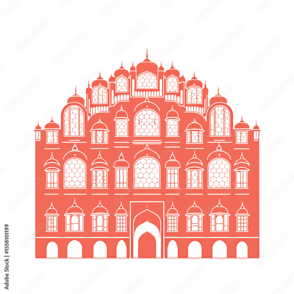 Hawa Mahal Jaipur Rajasthan Line Art Illustration, Detailed Black and ...