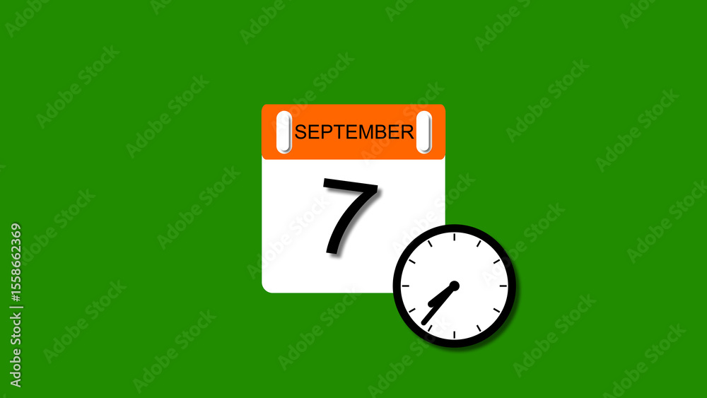 4K calendar animation September date 7 2025 illustration . black ...