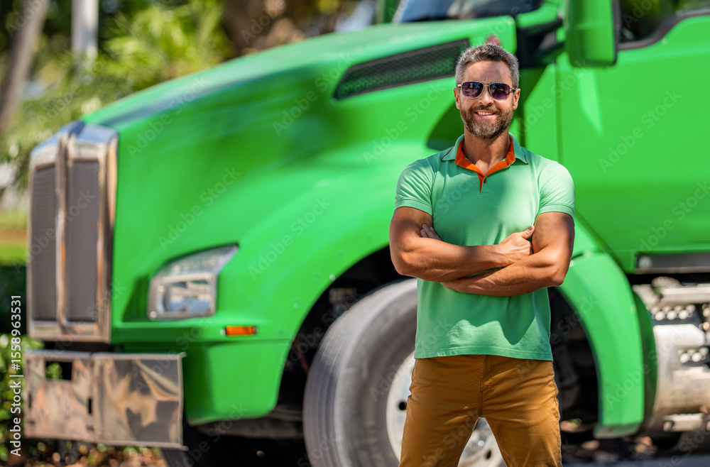 Truck driver. Man trucker driver near lorry truck. Transportation ...
