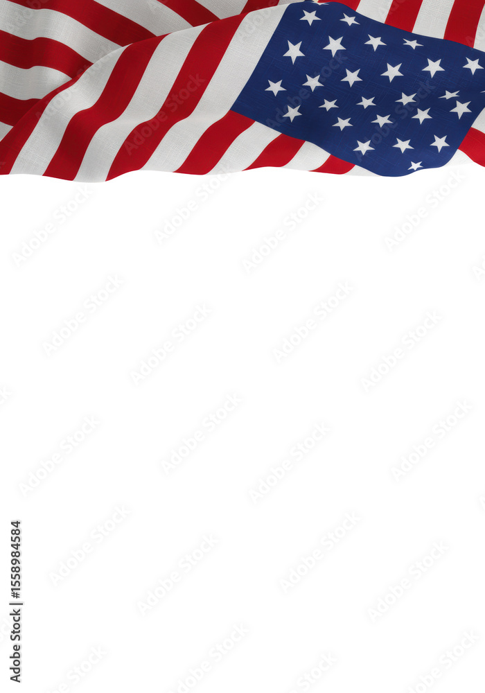 Meticulously rendered, subtly wavy and folded USA flag with bold red ...