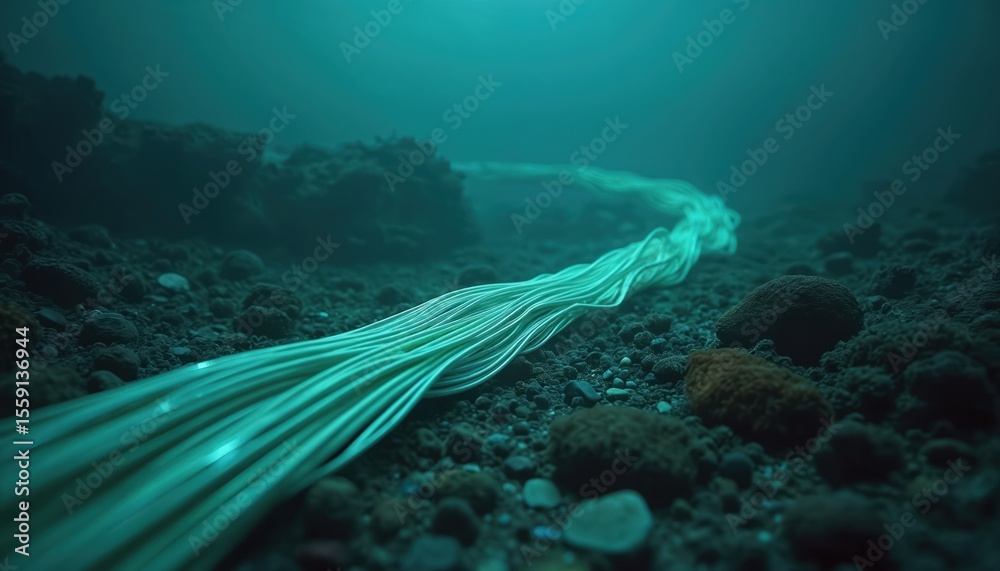 Foto de Stock Fiber optic cables stretch across ocean floor. Underwater ...