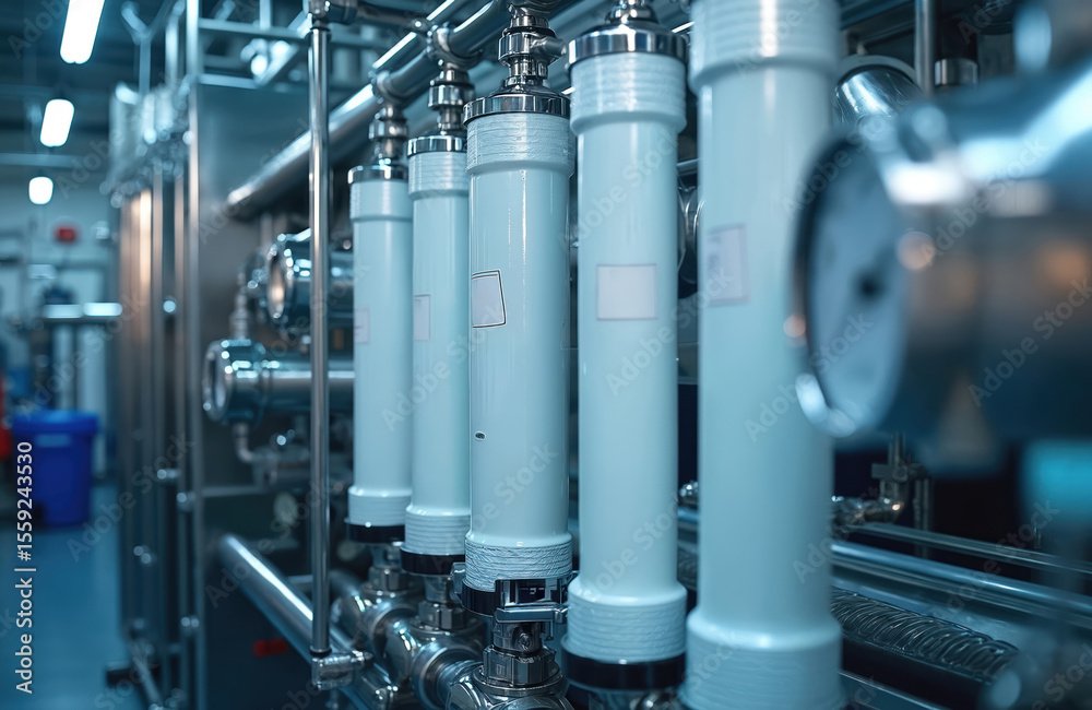 Industrial water filtration equipment. Production machine with ...