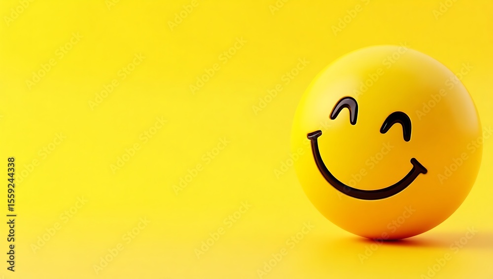 A bright yellow smiley face emoji with a happy expression on a vibrant ...