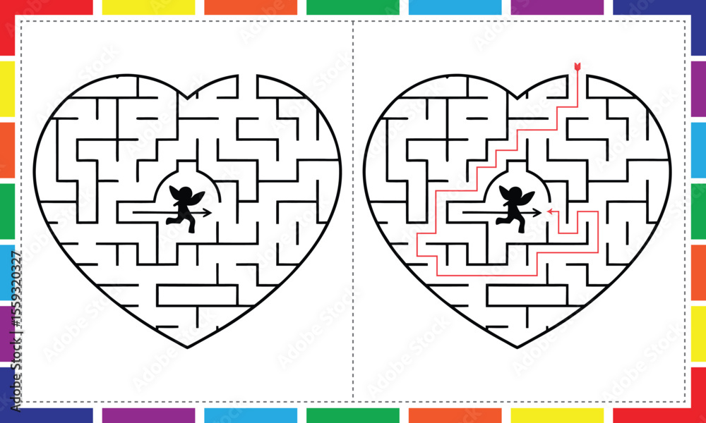 Easy Heart Maze Game for Preschool and Kindergarten, Printable Heart ...