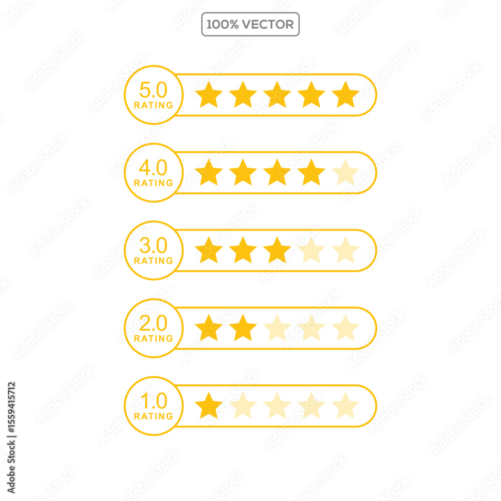 1- 5 star icon. symbol of customers rating for product or service ...