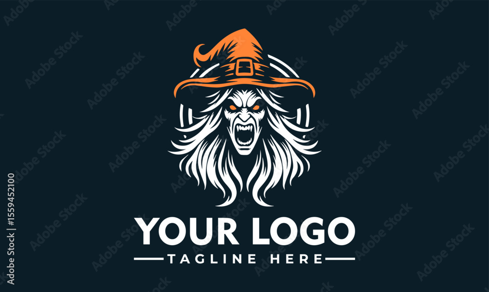 Illustration of a menacing witch head with an orange hat, screaming ...