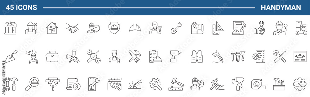 Handyman Web Icons Set in Line or outline Style related to Handyman ...