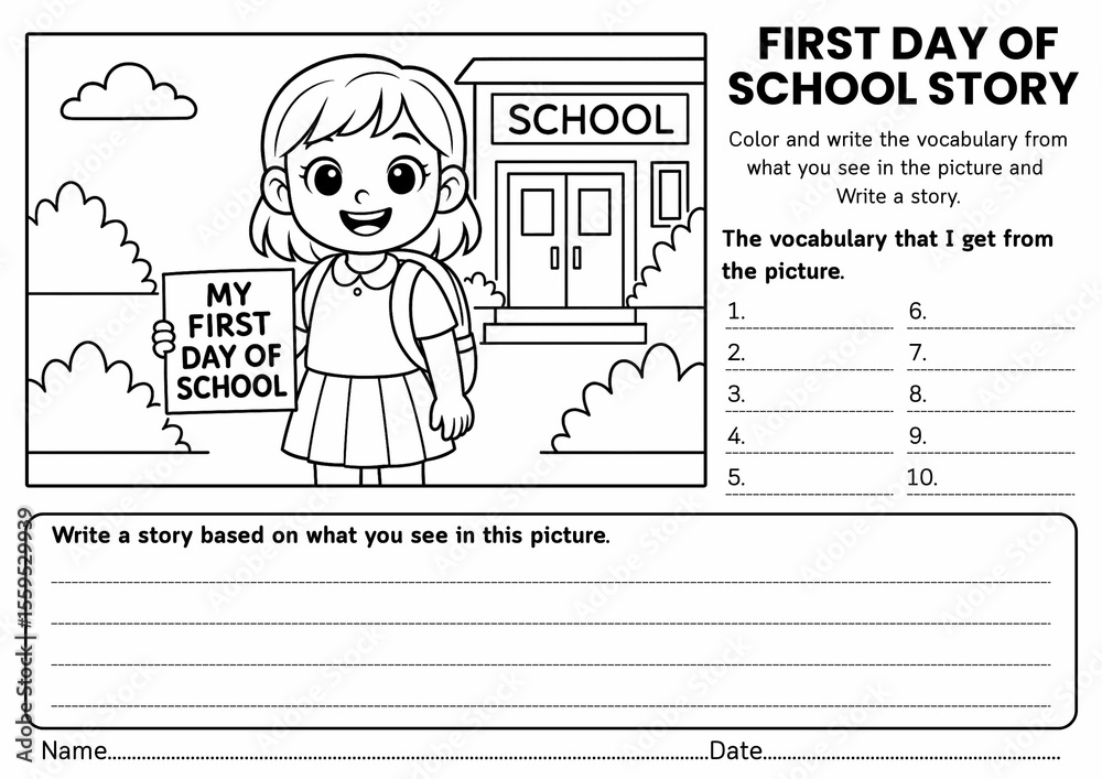 First Day of School Story Writing Prompt Worksheets, Creative Writing ...