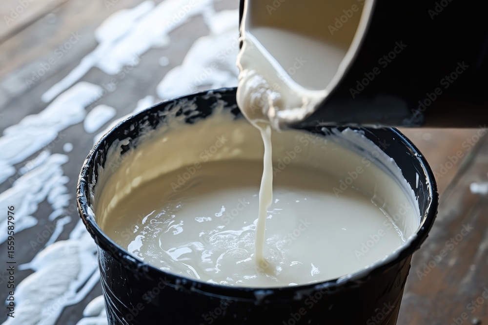 Pouring liquid from a bucket onto a surface for cleaning and sanitizing ...