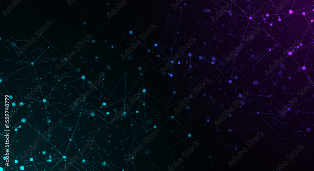 Abstract network with glowing nodes and connecting lines in purple and ...