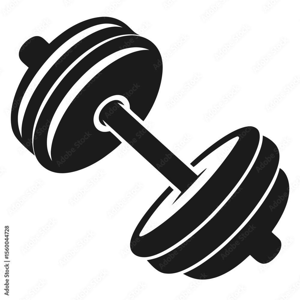 Monochrome vector icon of a classic dumbbell for strength training and ...