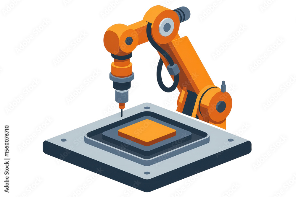 2d icon of 'semiconductor manufacturing', with a simple robotic arm ...