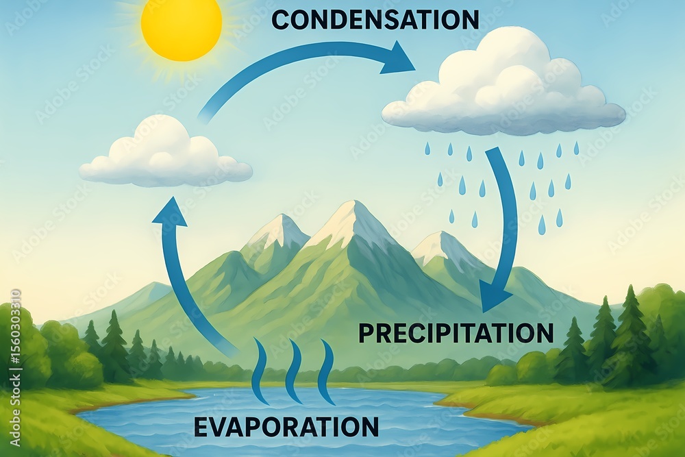 Illustration Stock Educational illustration of the water cycle showing ...