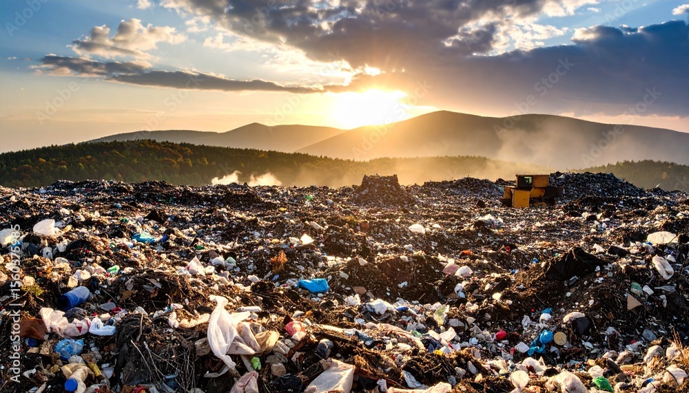 Dramatic Photo of Overflowing Trash Landfill with Massive Garbage ...
