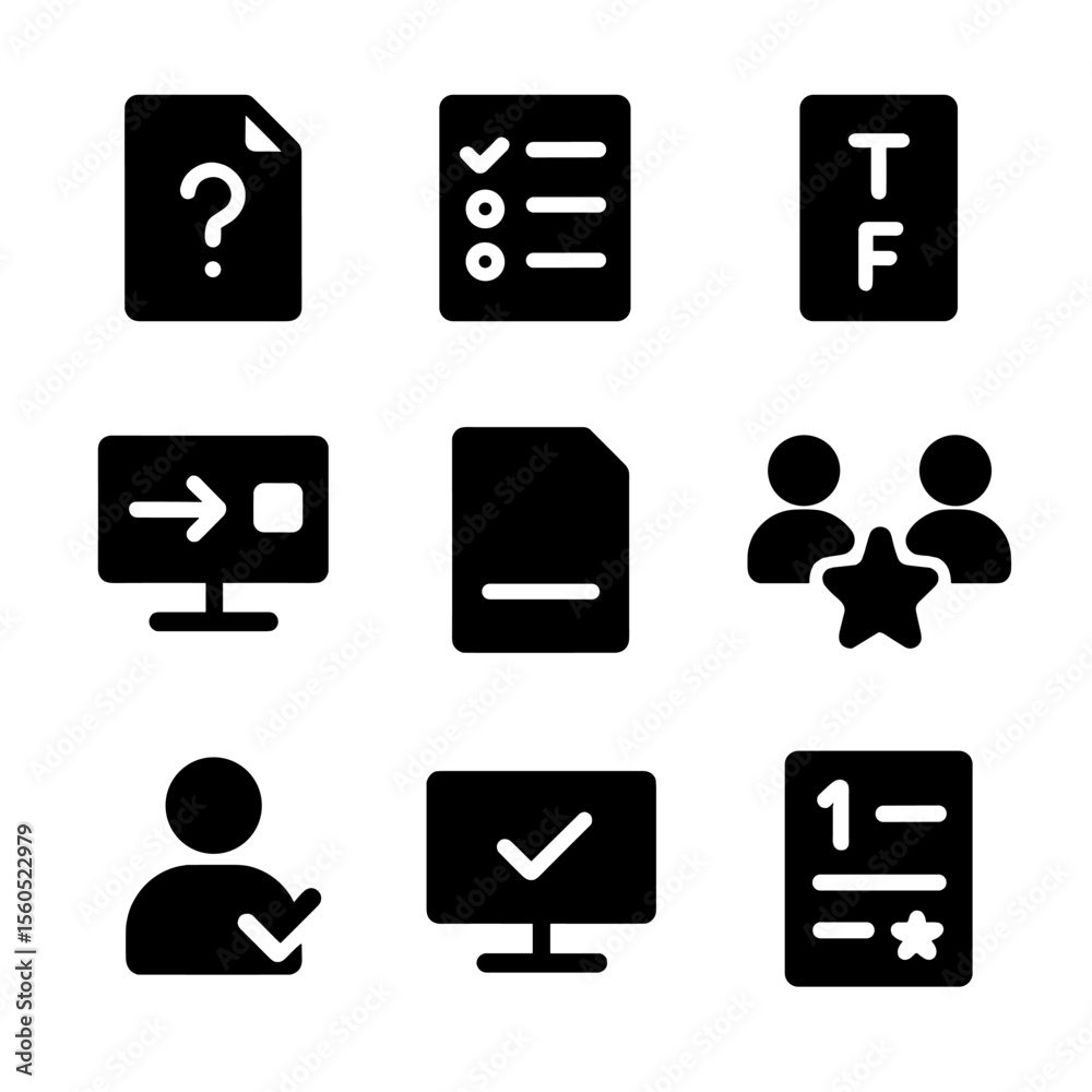 Assessment Icons Grid. Solid, filled icon set of assessment methods ...