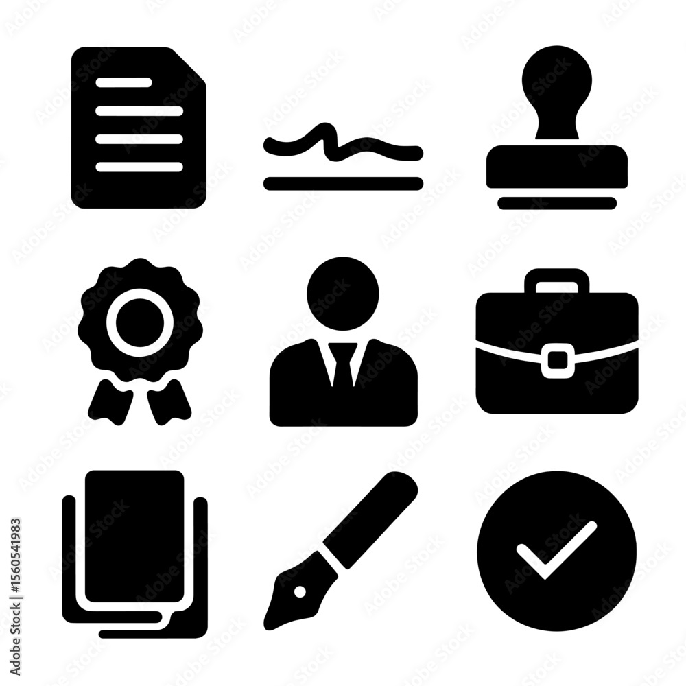 Legal Icons Grid. Solid, filled icon set of legal business documents ...