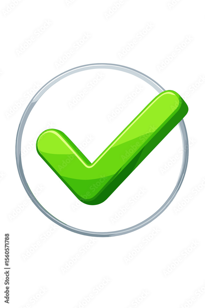 3D green check mark vector icon in a glossy circle button. Correct, yes, approved, accepted, and ...