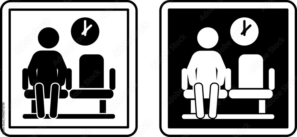 Waiting Area Signs. Black And White Vector Illustrations. Waiting Area ...