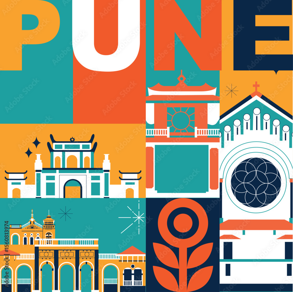 Pune culture travel set, Indian famous architectures and specialties in ...