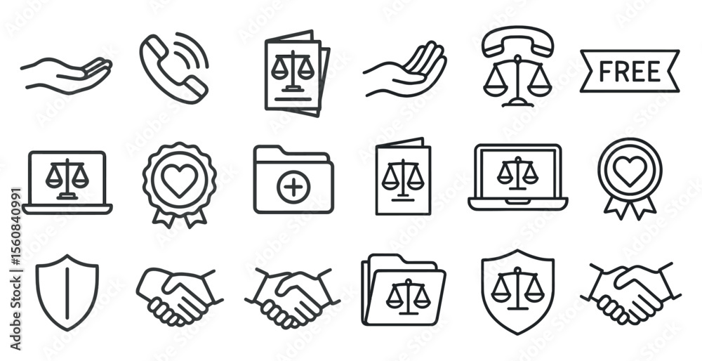 Vektor Set of icons that include a phone, a laptop, a folder, a heart ...