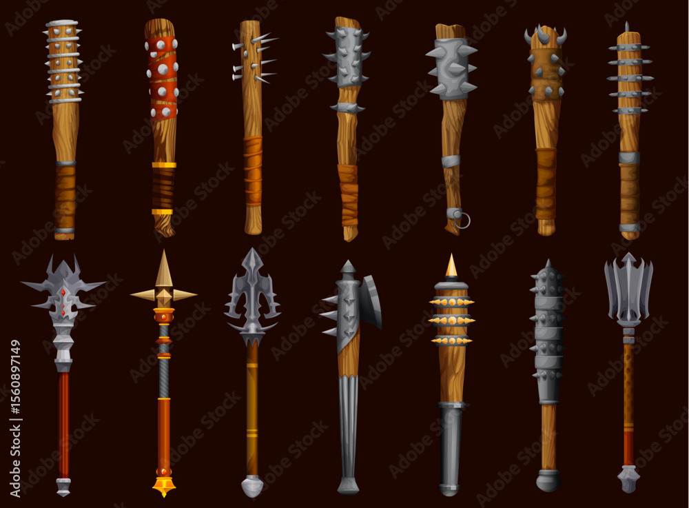 Fantasy medieval club weapon game asset. Fairytale hammer, ancient ...