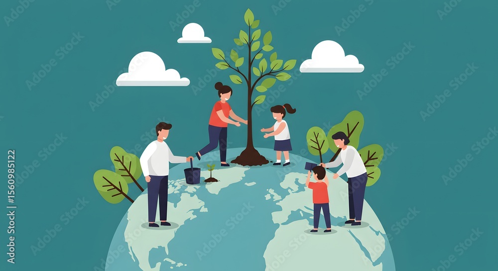 World Tree Day Earth Day World Population Day Family Planting a Tree on ...