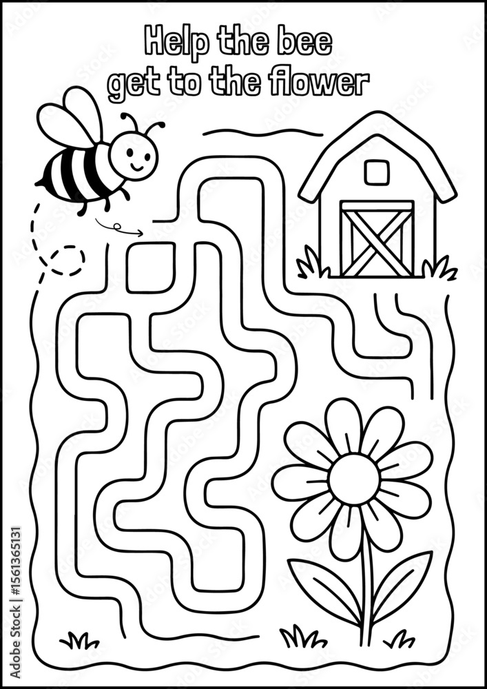 Maze Game for kid, coloring page, This buzzing bee is on a mission ...