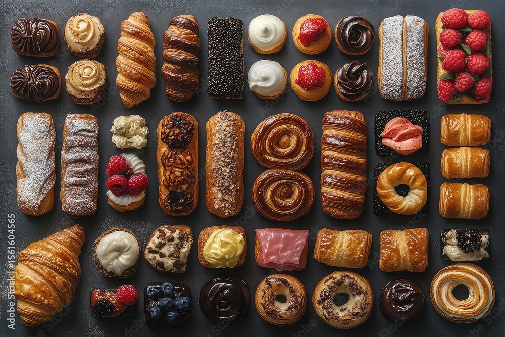 Collage of different types of pastries, including Danish, croissants ...