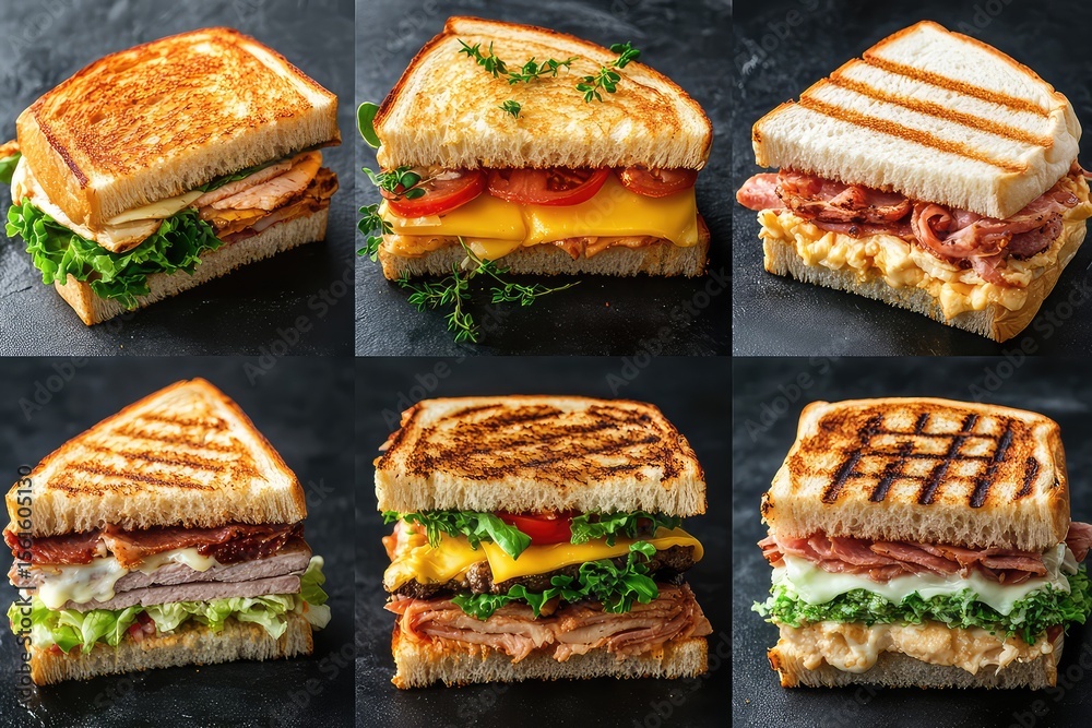 Collage of different types of sandwiches, including grilled cheese ...