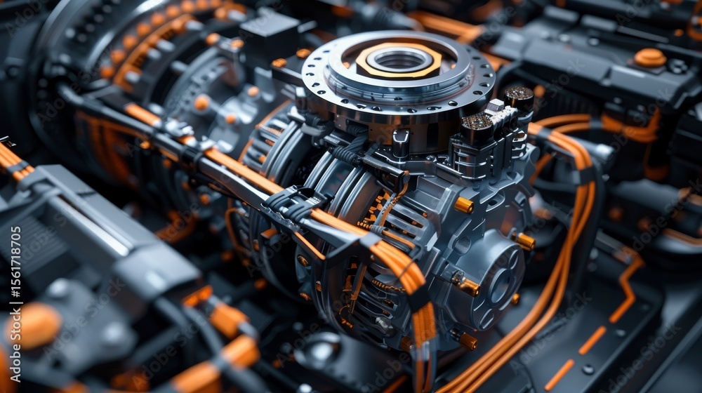 Foto A detailed view of an electric motor assembly, highlighting the ...