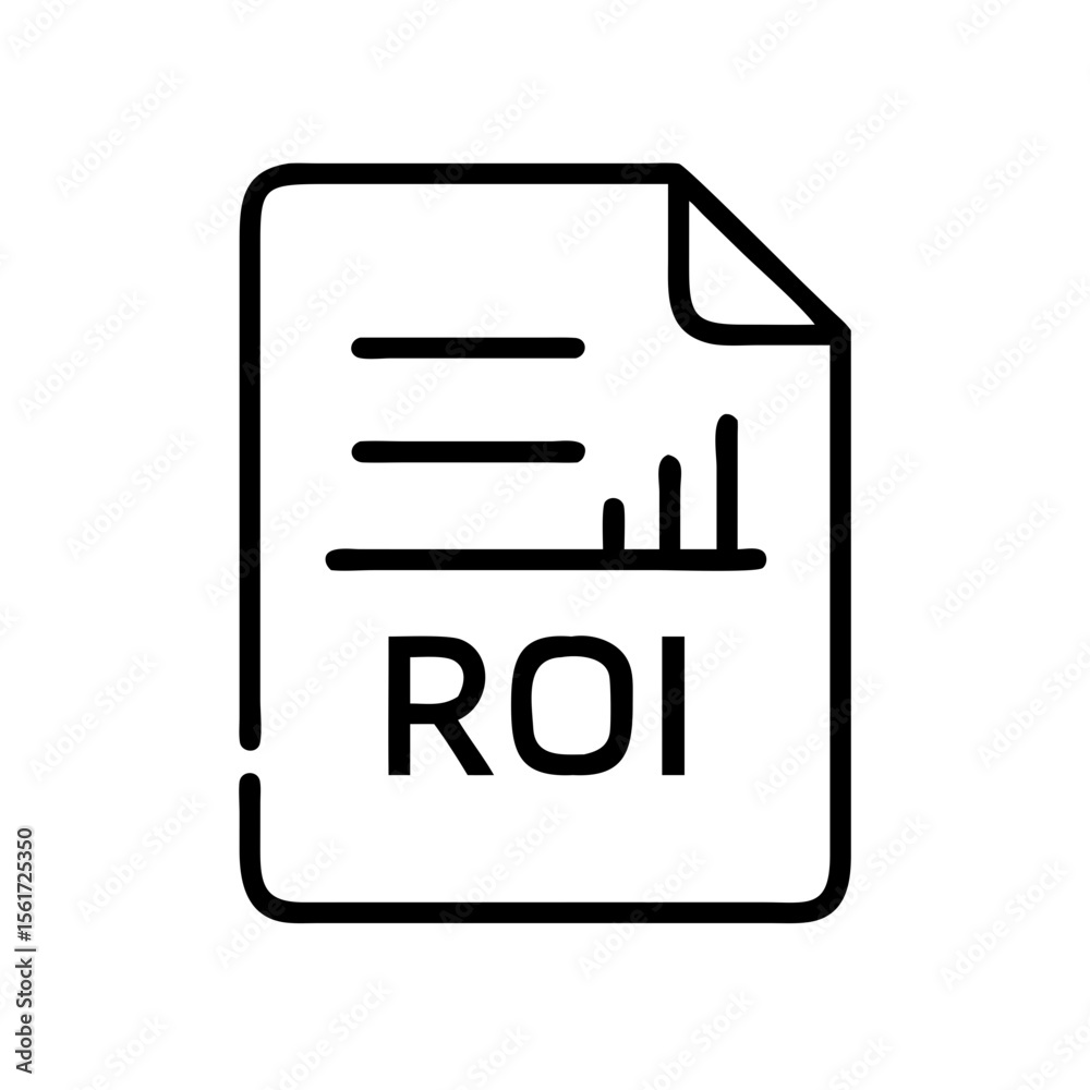 Roi document icon showing return on investment with bar chart and text ...