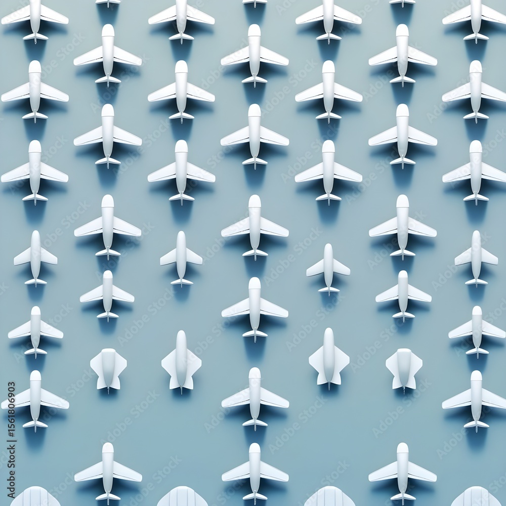 Seamless background pattern of evenly spaced white plane symbols of ...