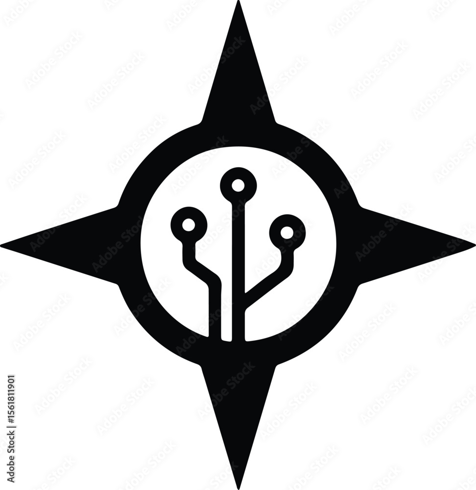 Silhouette Compass rose digital circuit vector Illustrator Stock Vector ...