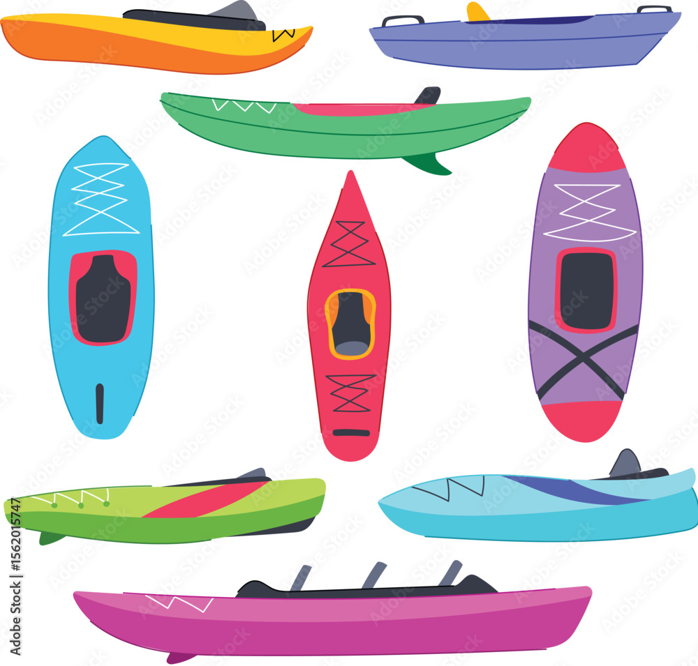 kayak set cartoon vector illustration Stock Vector | Adobe Stock