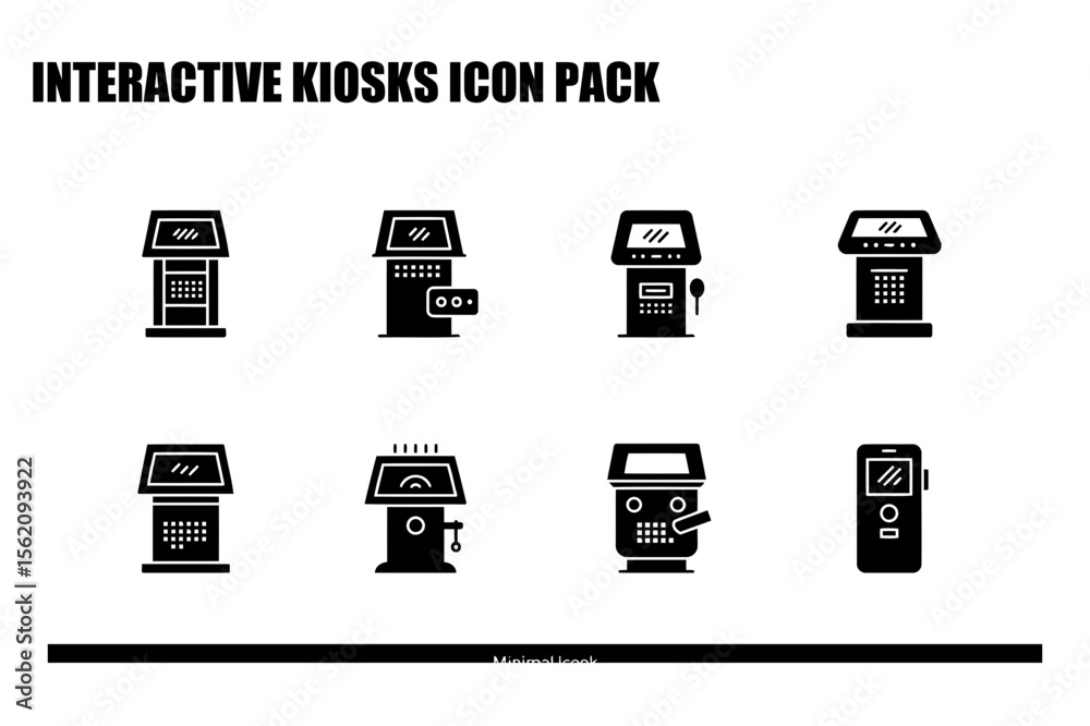 Interactive kiosks in various configurations shown in a black and white ...