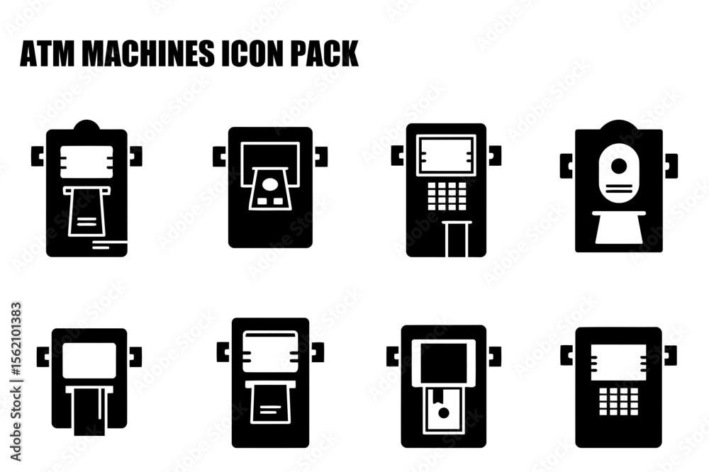 ATM Machines Icon Pack. Various ATM machines depicted in a simple ...
