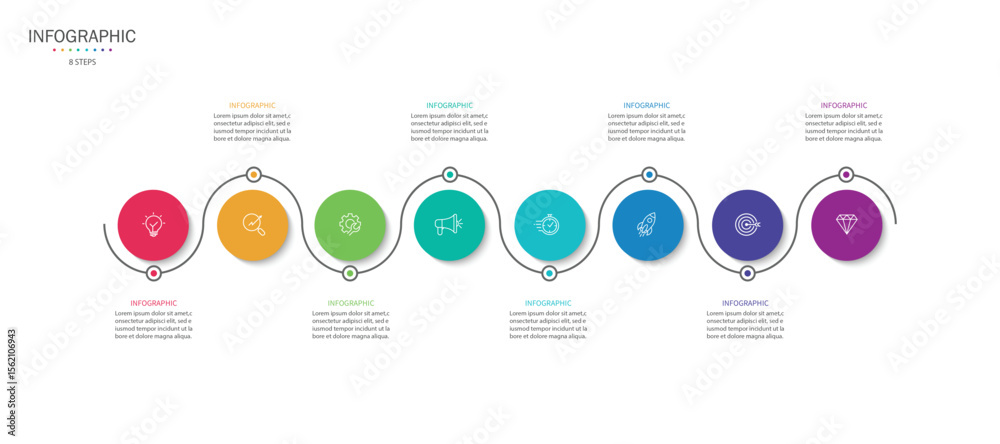 Business infographic template. 8 Step timeline journey. Process diagram ...