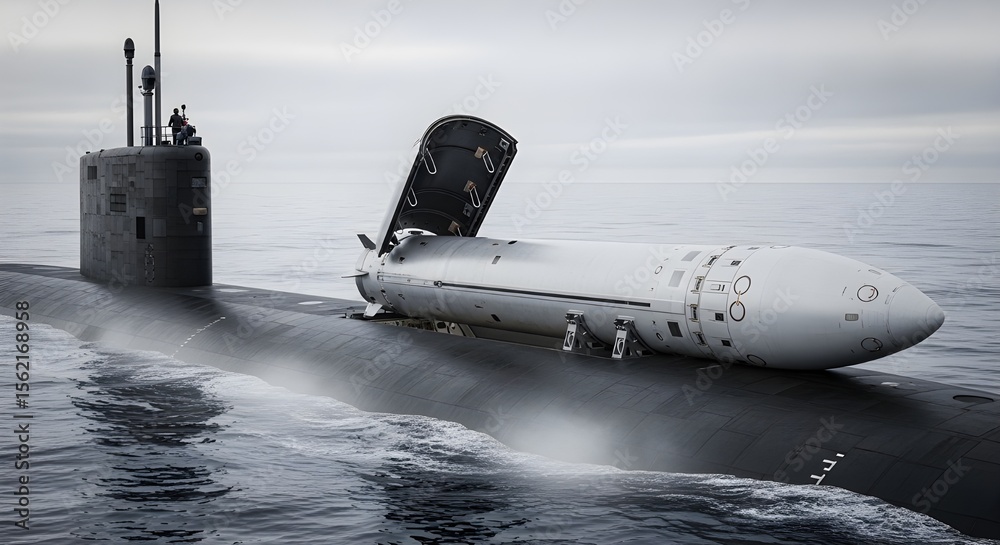 Ohio-Class Submarine at Sea with Open Missile Hatch and Trident II D5 SLBM Stock Photo | Adobe Stock