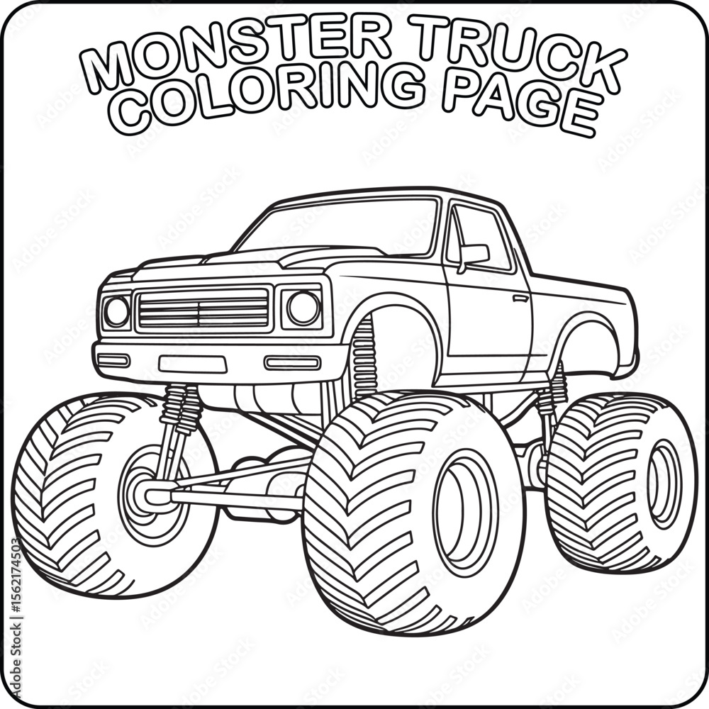 Monster Truck Coloring Page Fun and Educational Activity for Kids Stock ...