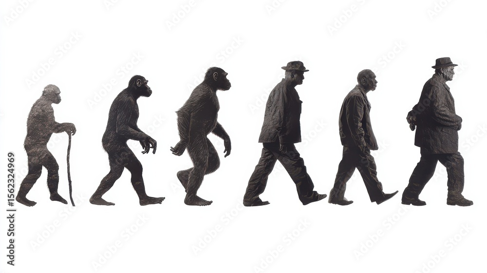 Stockfotot Silhouettes illustrate the evolution of humans highlighting ...